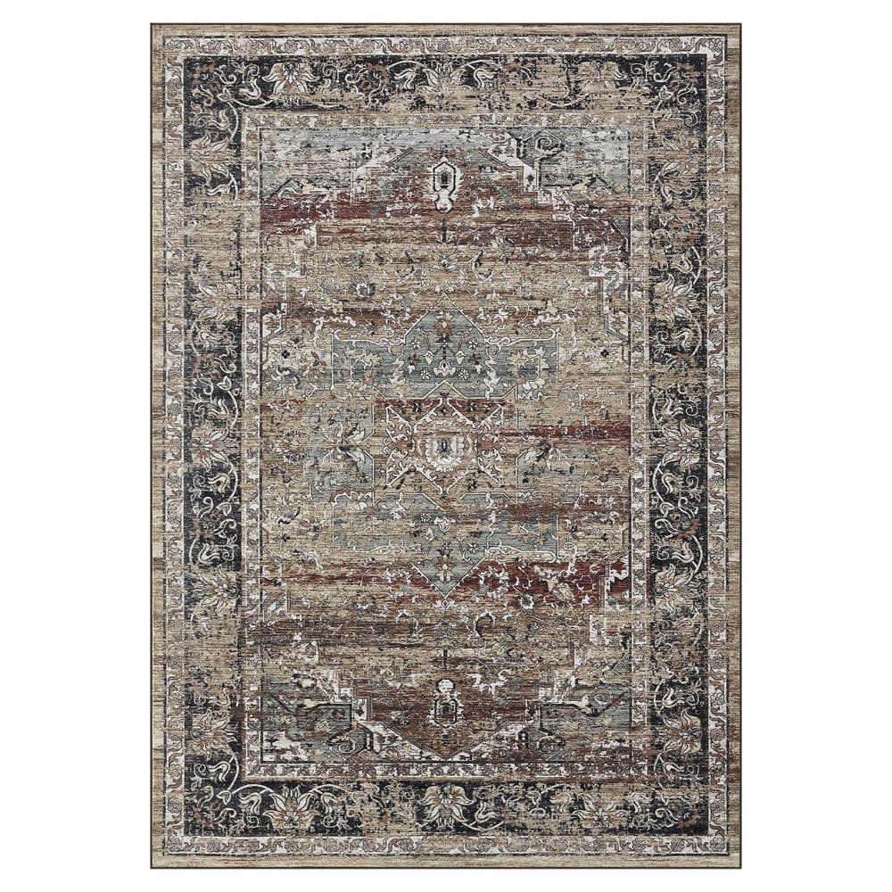 Garvee Dark Brown 5 ft. x 7 ft. Medallion Pattern Short Pile Indoor ...