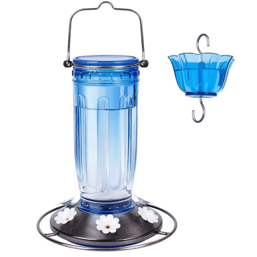 Phewnyzo Attractive Blue Glass Hanging Hummingbird Nectar Feeder-16 oz ...