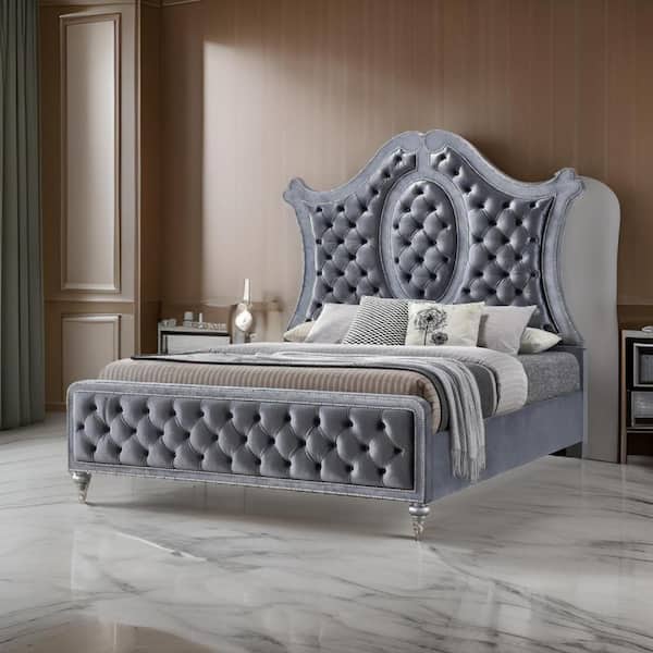 Benjara Rall Gray Wood Frame King Size Platform Bed BM307287 - The Home ...