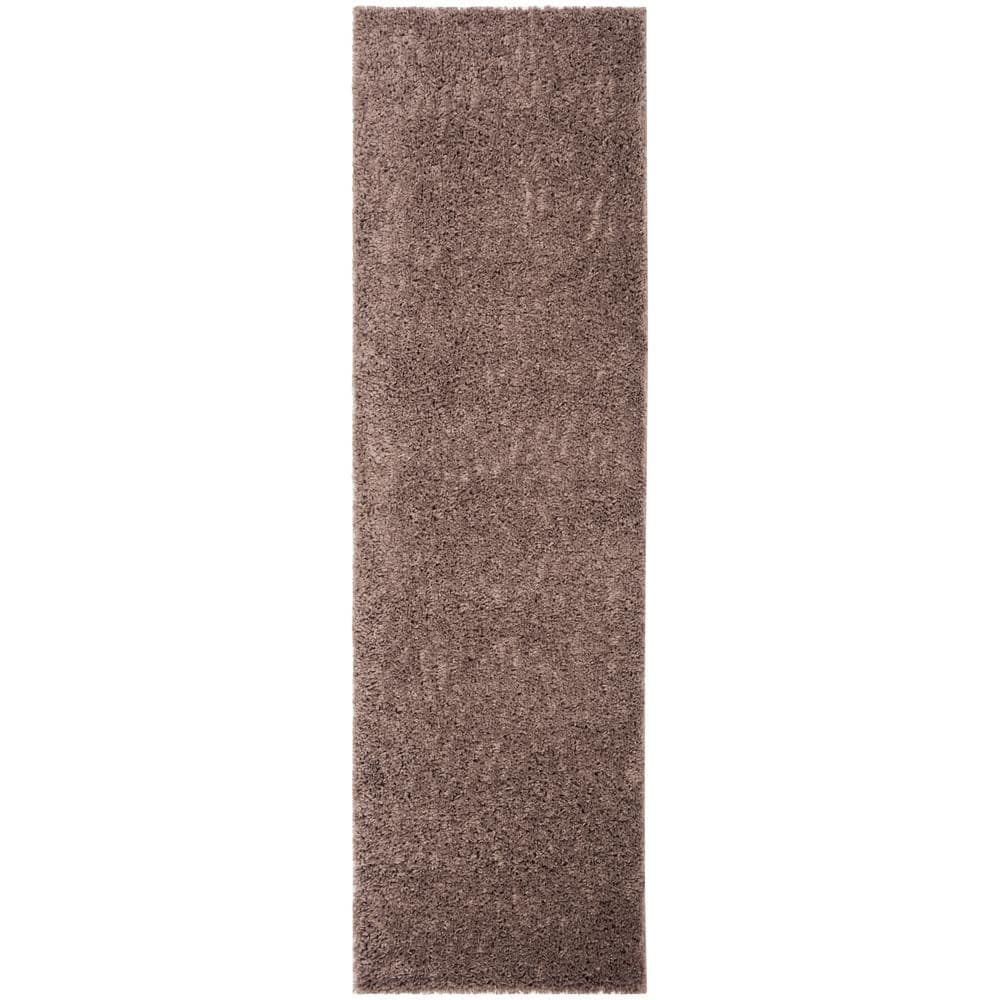 SAFAVIEH August Shag Taupe 2 ft. x 12 ft. Solid Runner Rug AUG900R-212 ...
