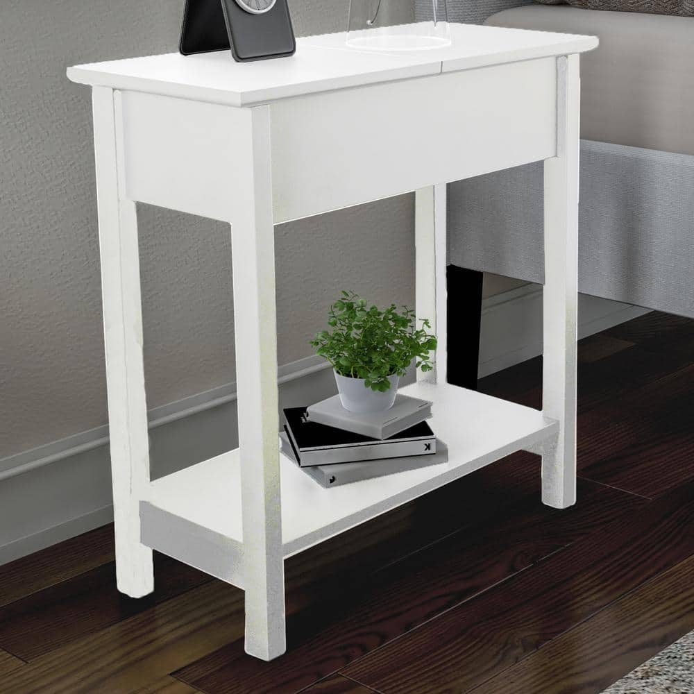 Lavish Home 22.75 in, White Rectangle Console Table With Hidden Hinged ...