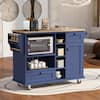 tunuo Dark Blue Rolling Kitchen Island Cart with Rubber Wood Top and ...