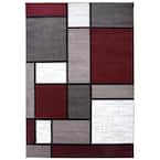 World Rug Gallery Contemporary Geometric Boxes Red 5 ft. 3 in. x 7 ft ...