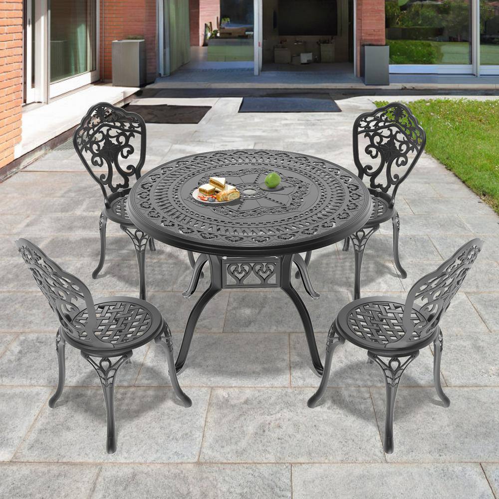 Willit Orchid Black 5-Piece of Cast Aluminum Outdoor Patio Dining Set ...