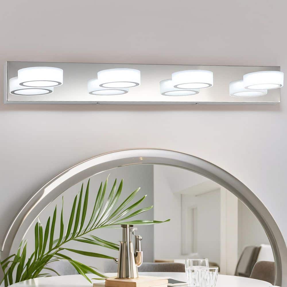 JUSHENG 32in. 4 Light Chrome LED Bathroom Vanity Light Bar with ...