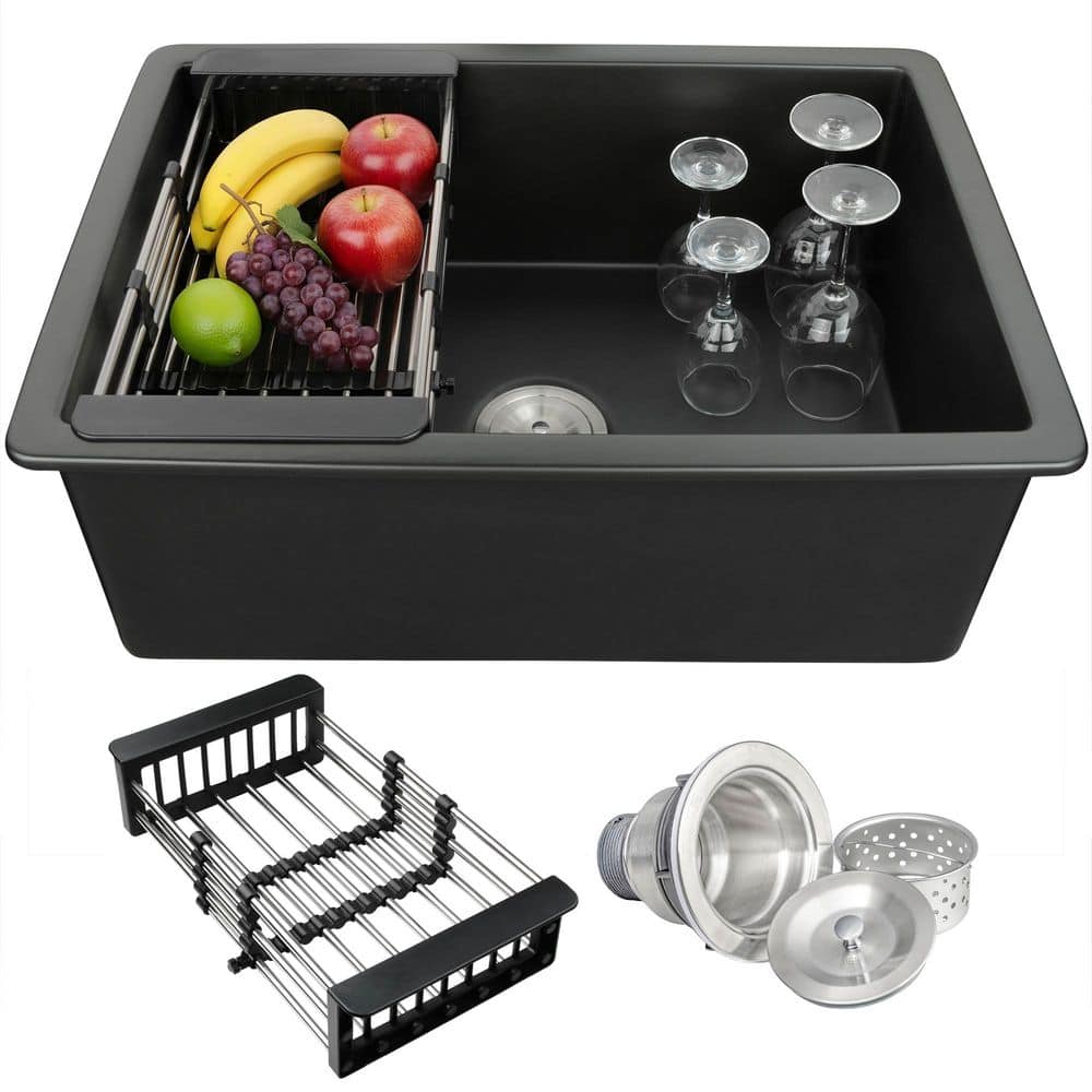 AKDY Black Fireclay 27 in. Single Bowl Undermount Kitchen Sink with ...