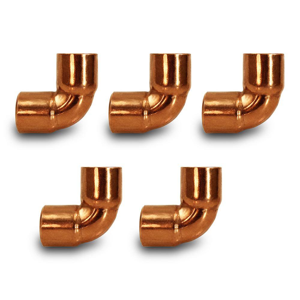 PLUMBFLEX 1/2 in. Copper C x C Short Radius 90° Elbow Fitting with 2 Solder Cups (5-Pack ...