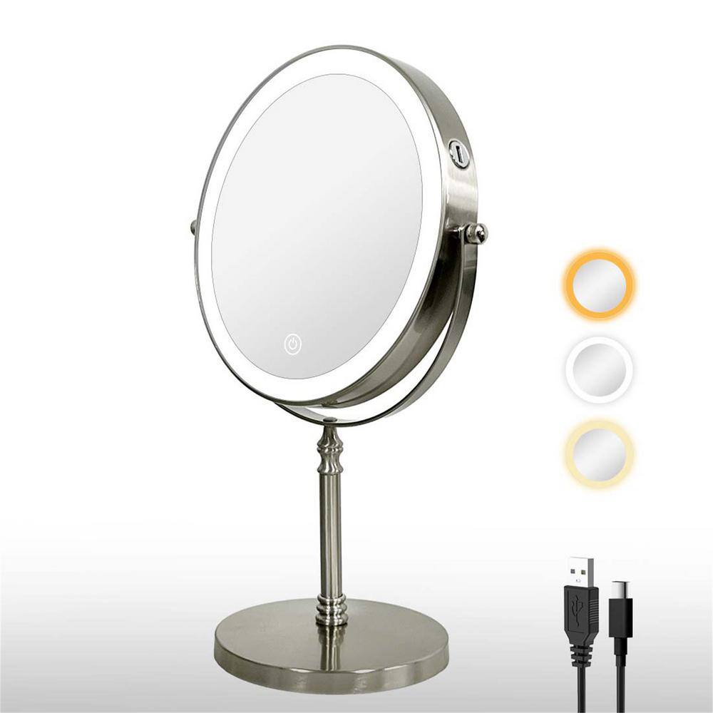 GQB 8 in. W x 8 in. H Round Tabletop LED Makeup Mirror with 10X ...