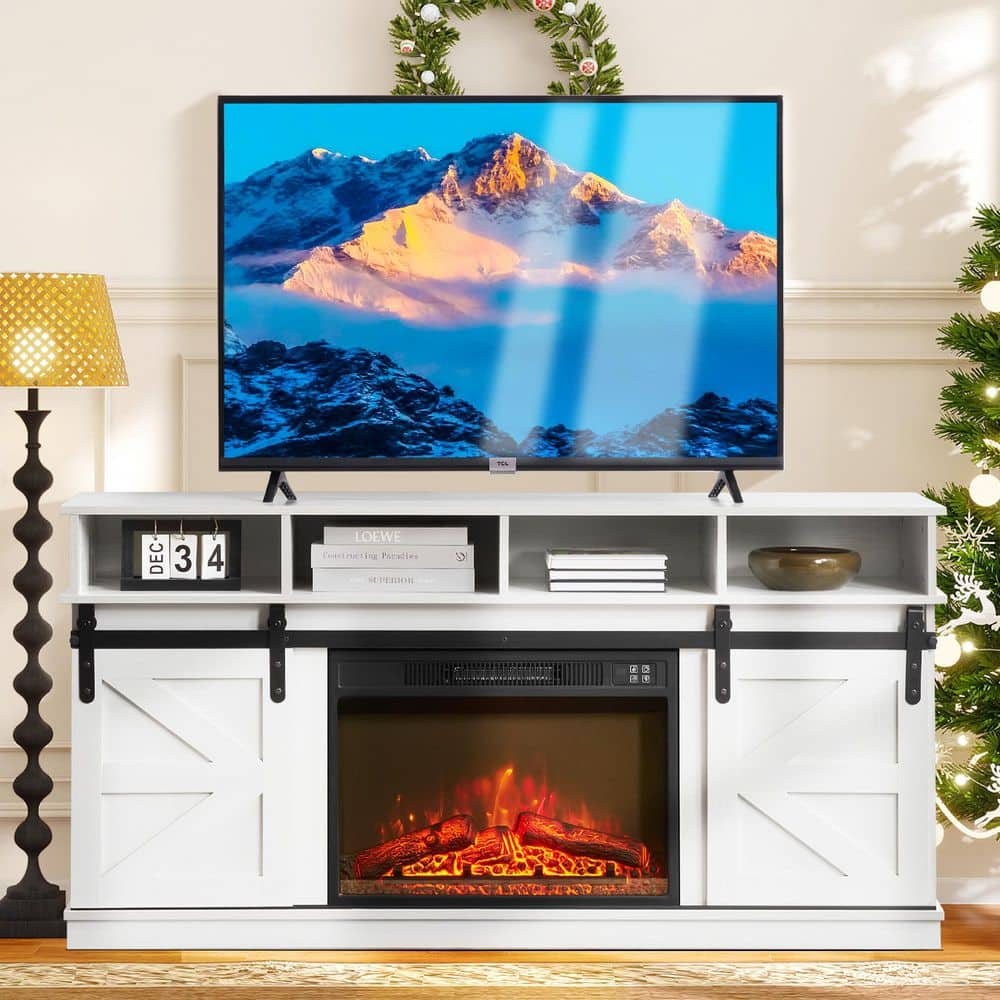 ToolCat 58.07 in. TV Stand with 23 in. Electric Fireplace Insert ...