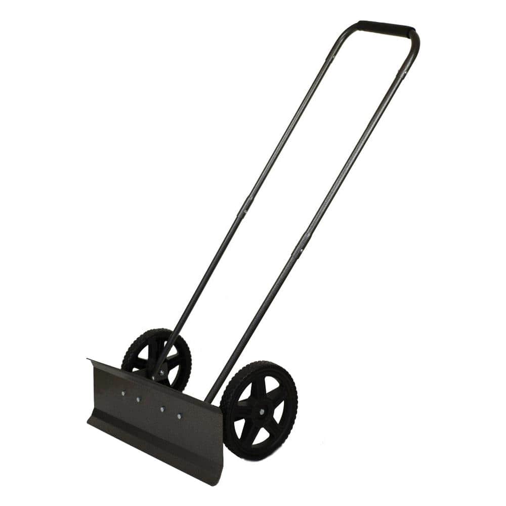 Yard Butler Snow Plow Rolling Push Shovel, 24 in. Length Cushion Handle ...