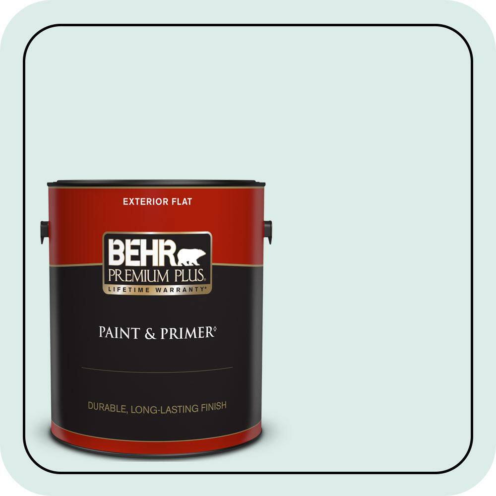 BEHR PREMIUM PLUS 1 gal. #510E-1 Ice Folly Flat Exterior Paint & Primer ...
