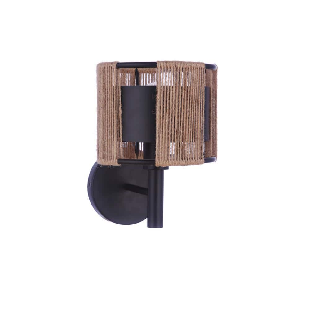 CRAFTMADE Kensey 1 Light Flat Black Finish Wall Sconce with Hemp Rope ...