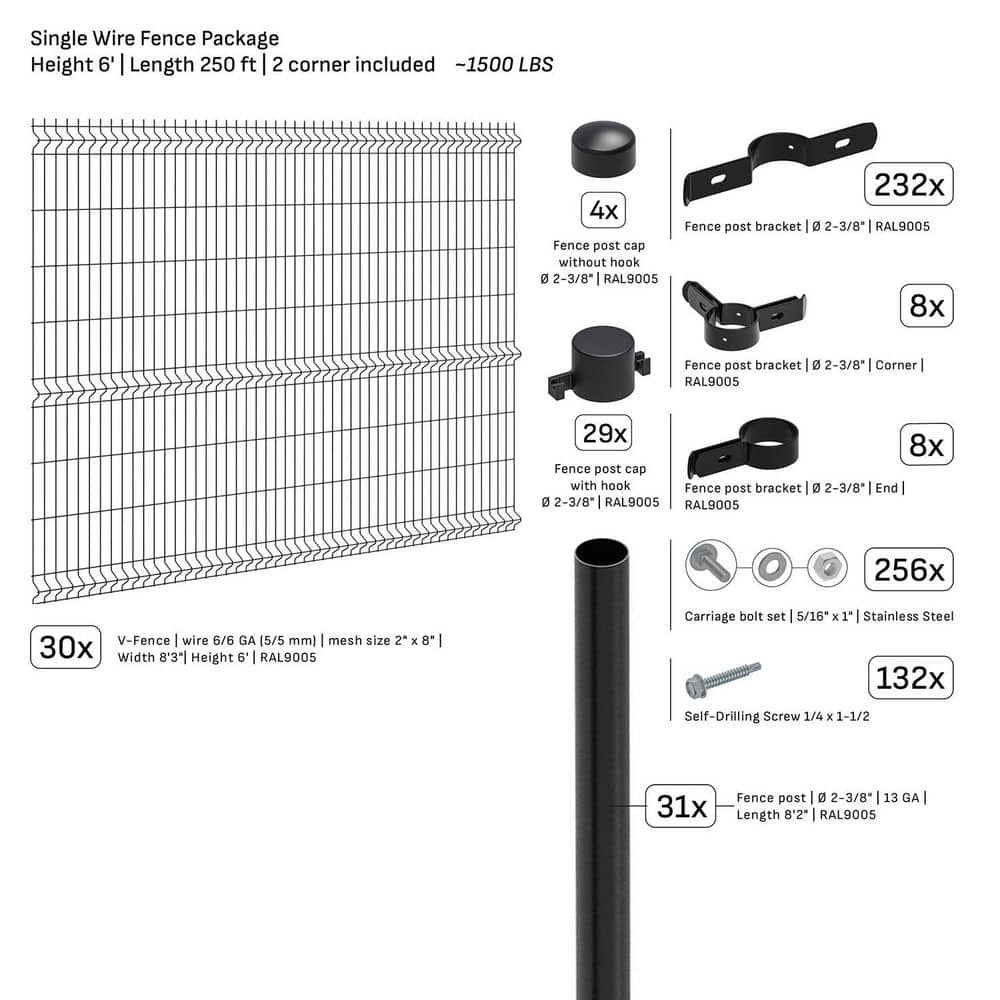 TARTER Single-Wire 250 ft. x 6 ft. Steel Flat Top Spaced Black Fence ...