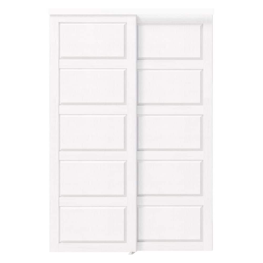 TENONER 60 in. x 80 in. 5-Panel MDF Solid Core White PVC Covering ...