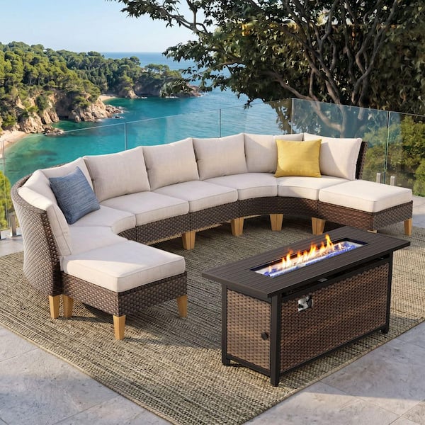 Reviews for PHI VILLA Brown Rattan Wicker 8-Seat 9-Piece Steel Outdoor ...