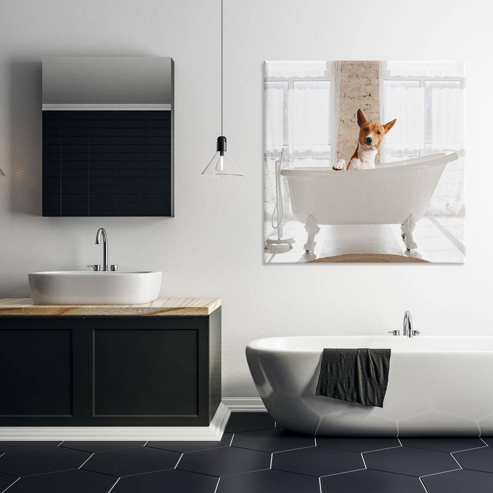 Stupell Industries Happy Dog in Bathroom Tub by CAD Designs Unframed ...