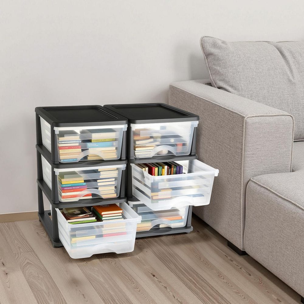 SKYSHALO Storage Drawers, Black Frame/Clear Drawers Plastic Kitchen ...