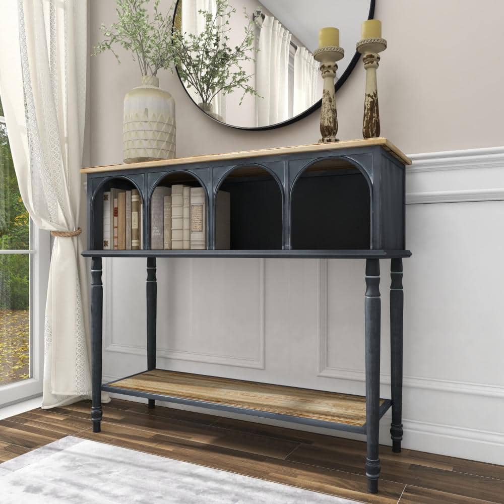 Litton Lane 47 in. Black Oversized Rectangle Metal 2 Shelves Console ...