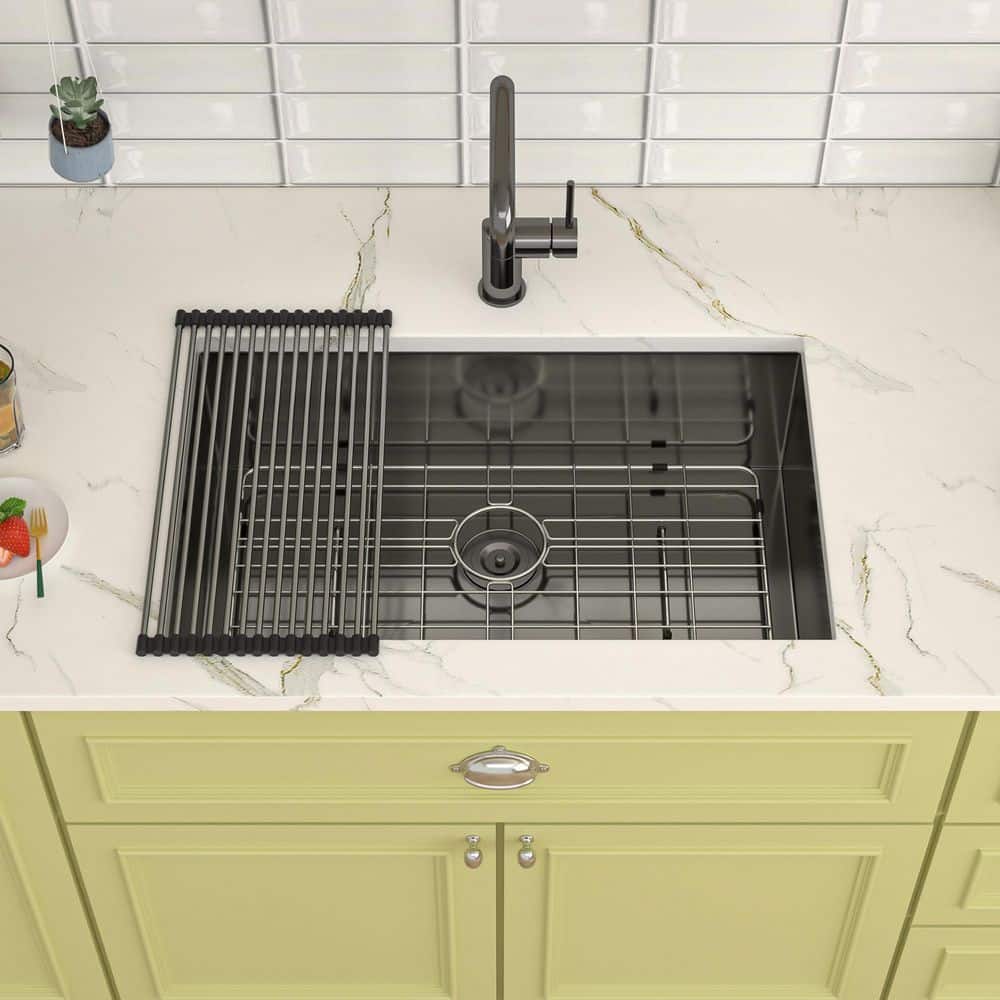 Qidian 30 in. Undermount Single Bowl 16-Gauge Gunmetal Black Stainless ...