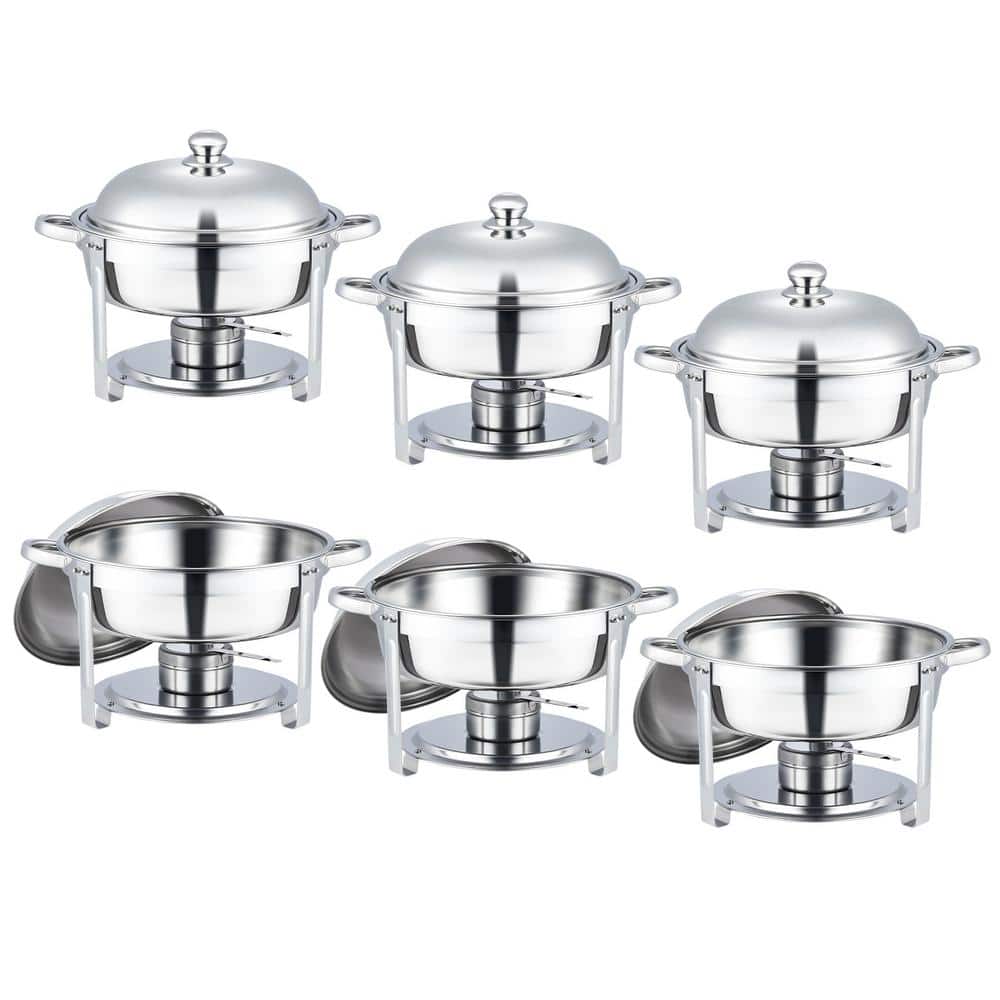 Wilprep 6-Pack 5 qt. Silver Gray Stainless Steel Chafing Dishes Buffet ...