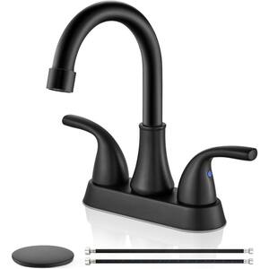MTTCLE 4 in. Centerset Double Handle High Arc Bathroom Sink Faucet with Pop-up Drain in Matte ...
