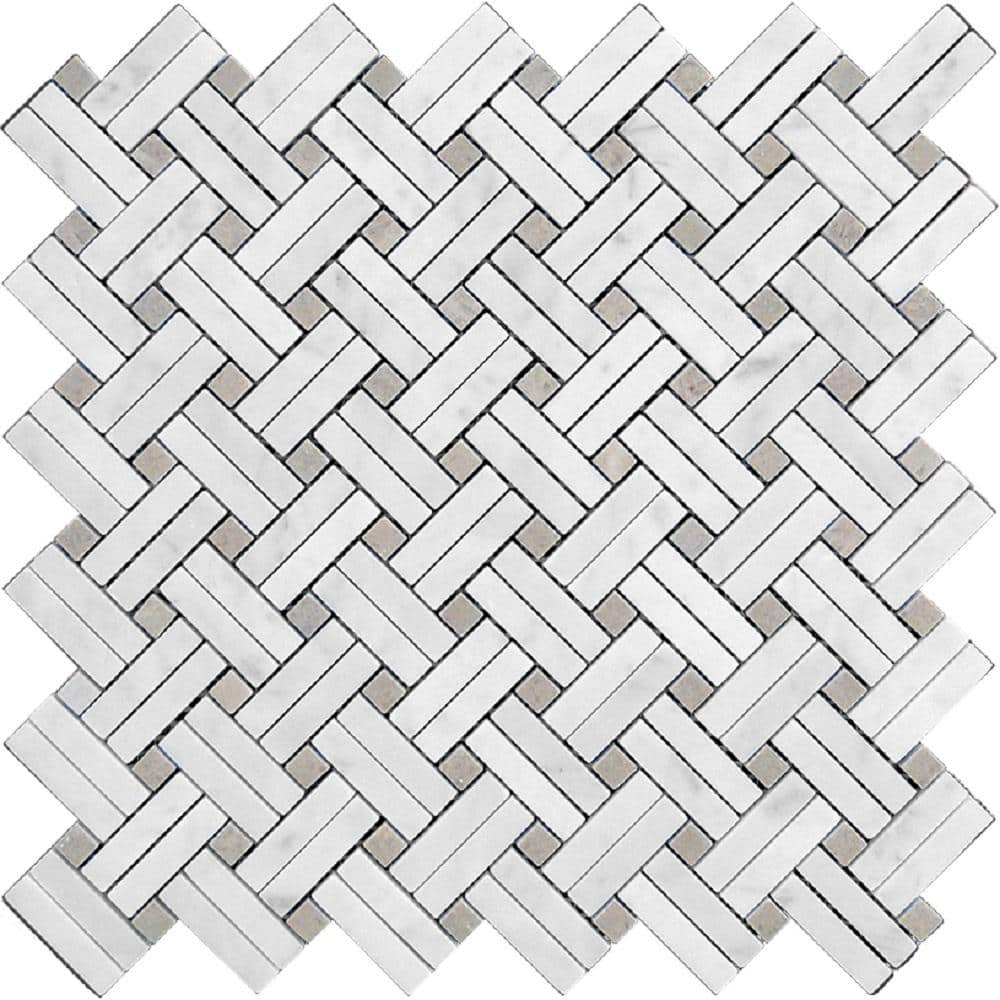 Apollo Tile White 4 in. x 5 in. Polished Diagonal Double Weave Carrara ...