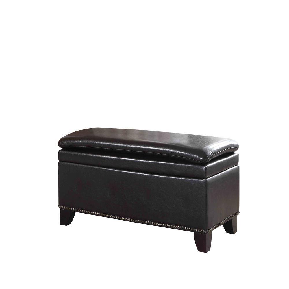 HomeRoots Amelia Espresso 37 in. Faux Leather Bedroom Bench Backless ...