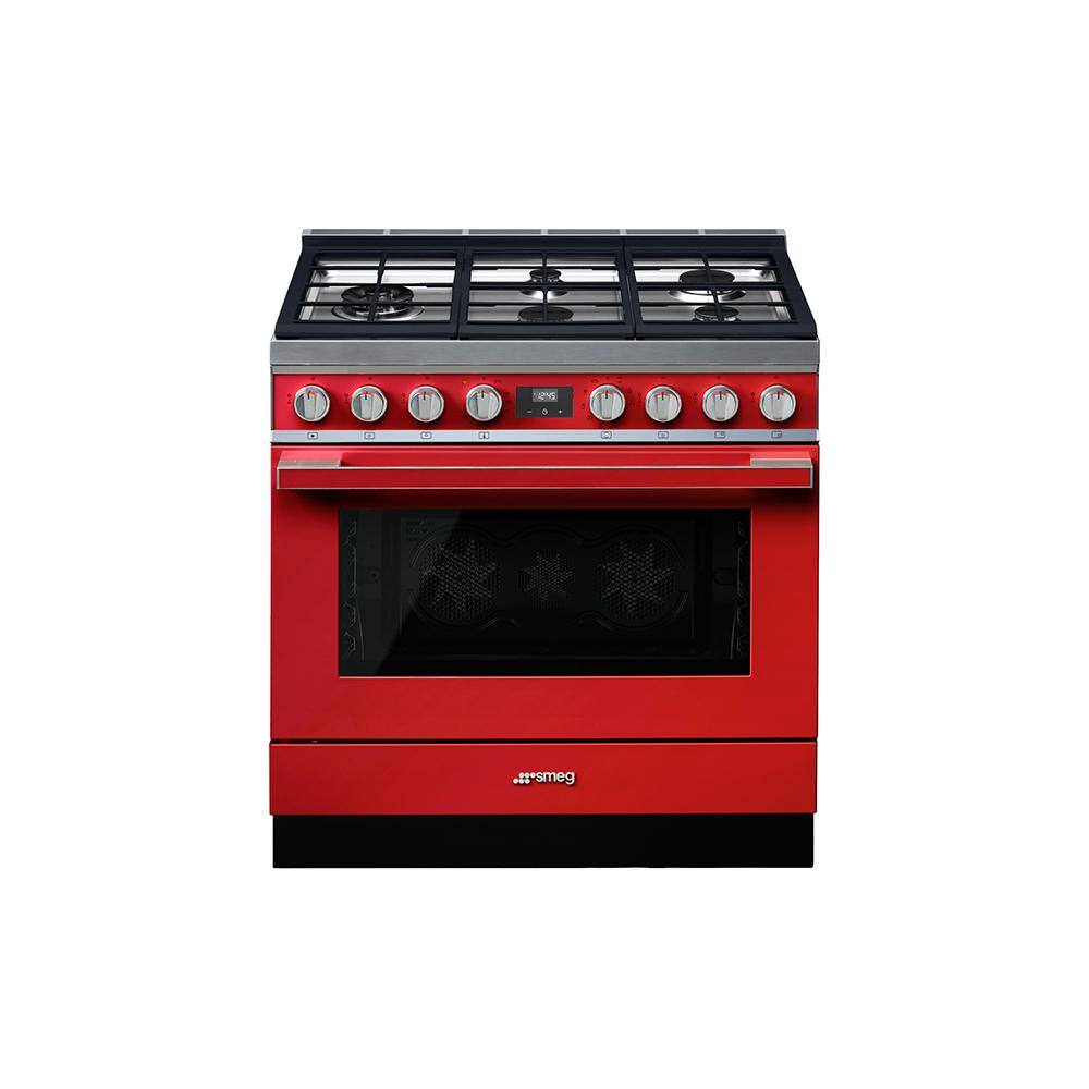 smeg Portofino Series 36" Range. Duel Fuel. Red CPF36UGMR - The Home Depot