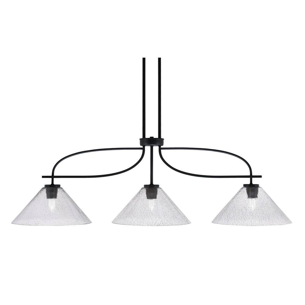 Olympia 3-Light Matte Black Billiard Light with 12 in. Smoke Bubble ...