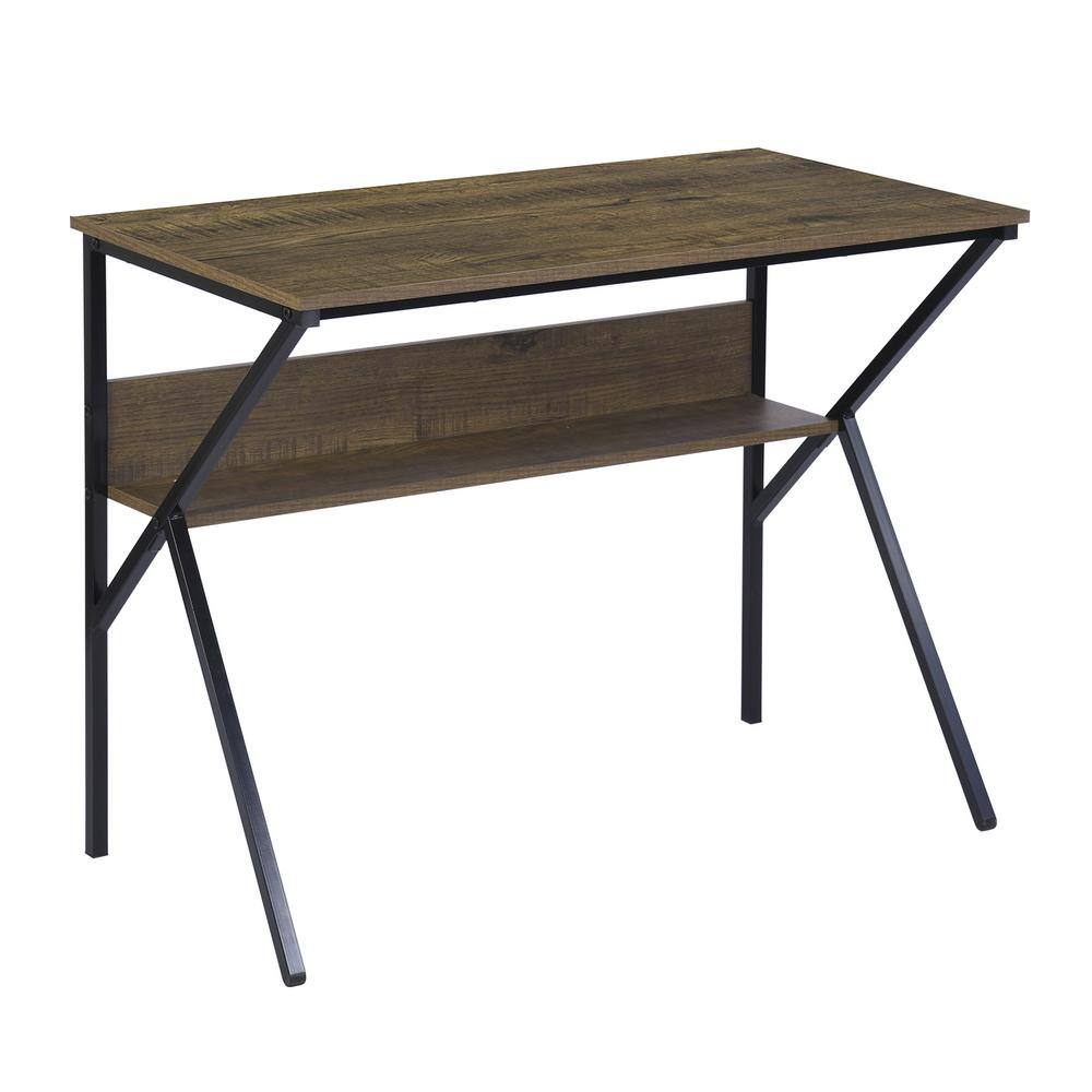 Homy Casa DAKOTA 40 in. Rectangular Walnut Finish MDF Desk with Shelf ...