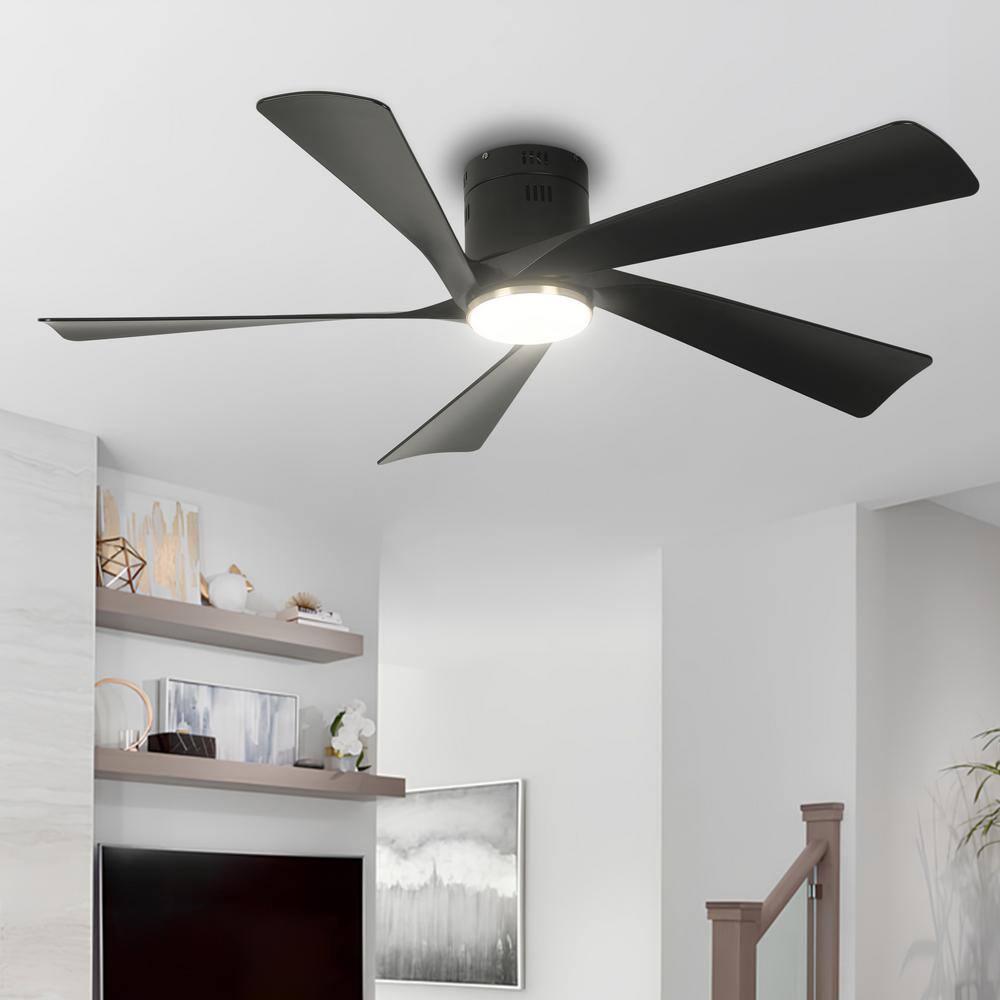 TOZING 52 in. Smart Indoor Black Low Profile Standard Flush Mount ...