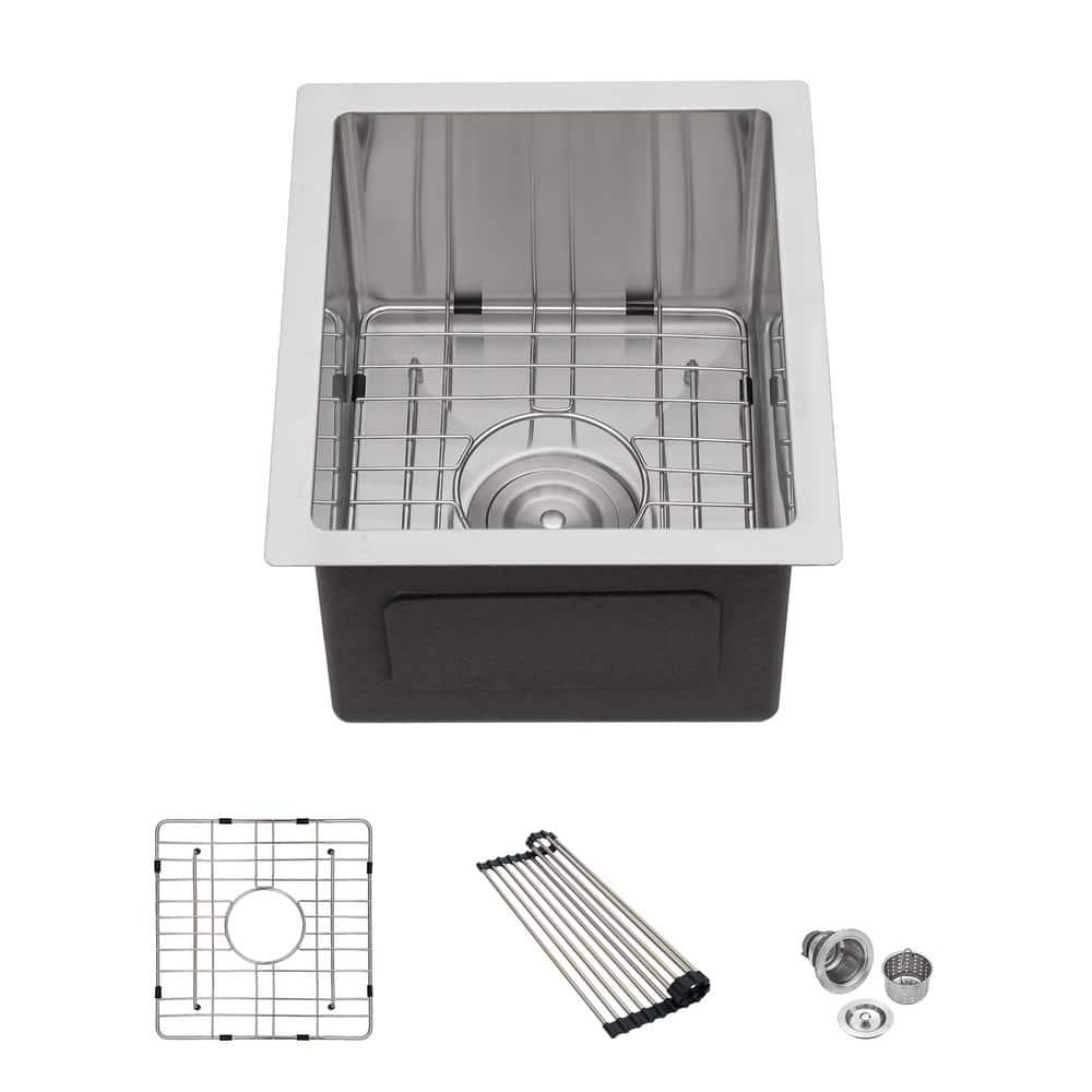 Lycvki 15 in. 16-Gauge Stainless Steel Undermount Kitchen Bar Sink ...