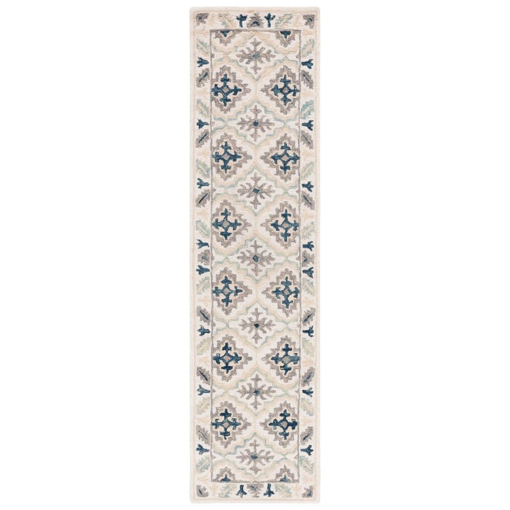 SAFAVIEH Aspen 2 ft. x 9 ft. Ivory/Blue Garden Diamond Runner Rug ...