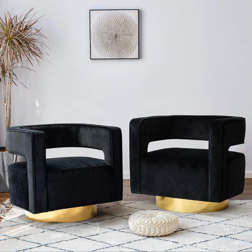 JAYDEN CREATION Bettina Contemporary Black Velvet Comfy Swivel Barrel ...