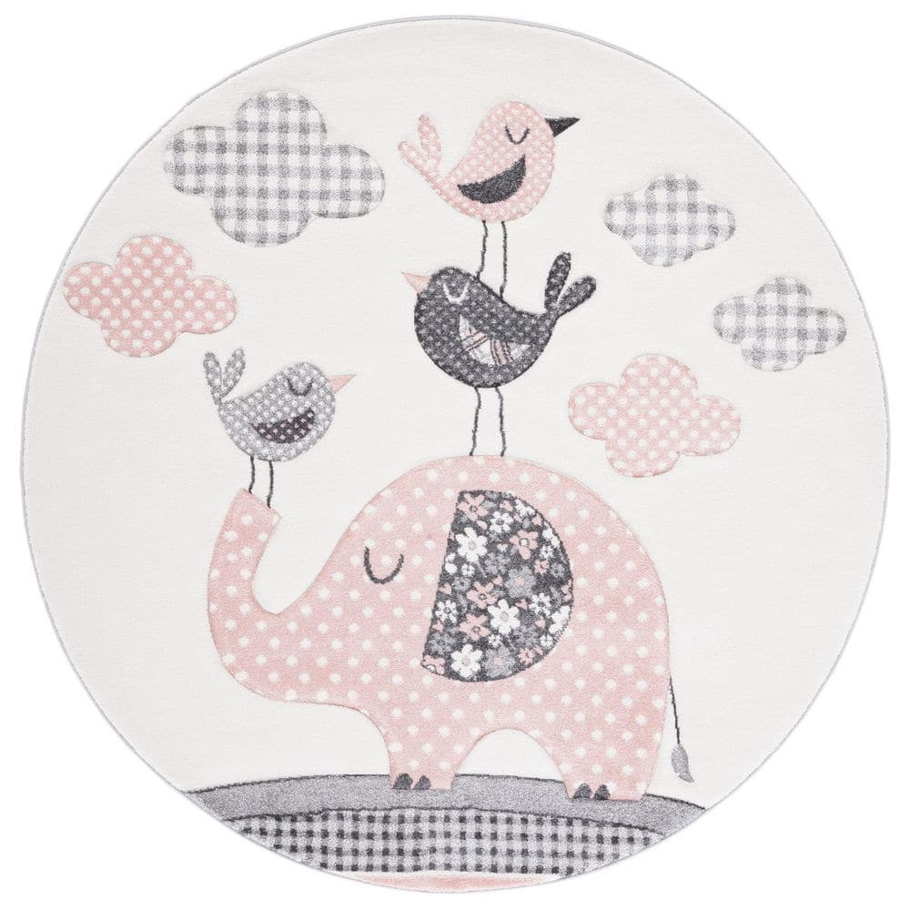SAFAVIEH Carousel Kids 5 ft. x 5 ft. Pink/Ivory Polka-Dot Elephant ...