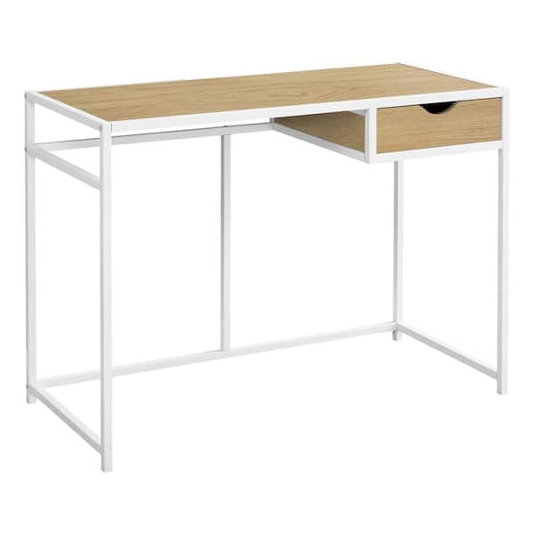 Desk 42 in. Computer Desk Rectangular Natural with White Metal Frame ...