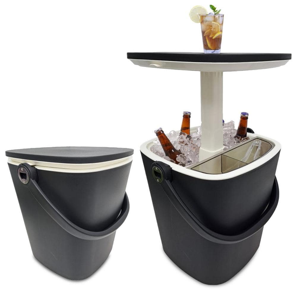 OUPES 13.3 in. Patio Black Plastic Outdoor Trunk Table Ice Bucket 133A ...