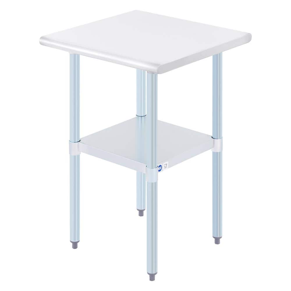 Merra 24 in. Silver Square Steel Console Table Kitchen Prep Table with ...