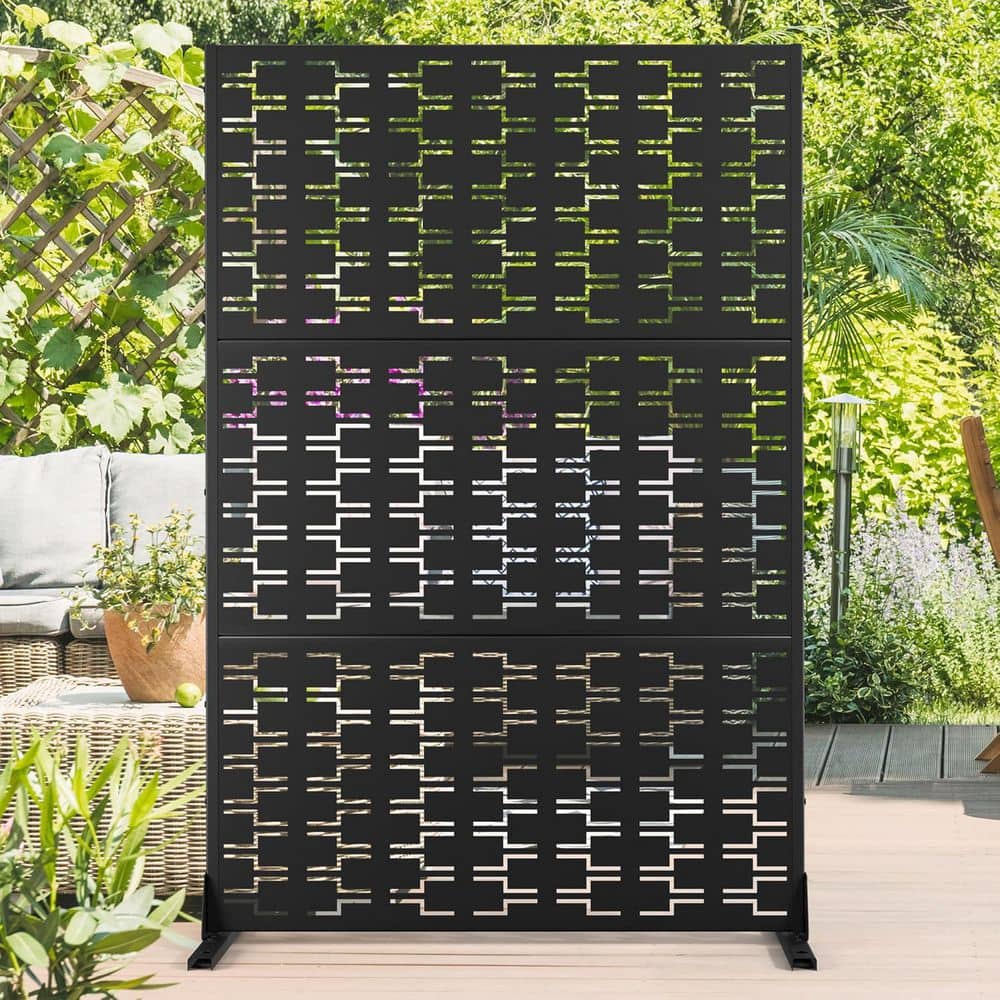 TUYOHW 72 in. H x 47 in. W Metal Privacy Screen for Deck Patio Balcony ...