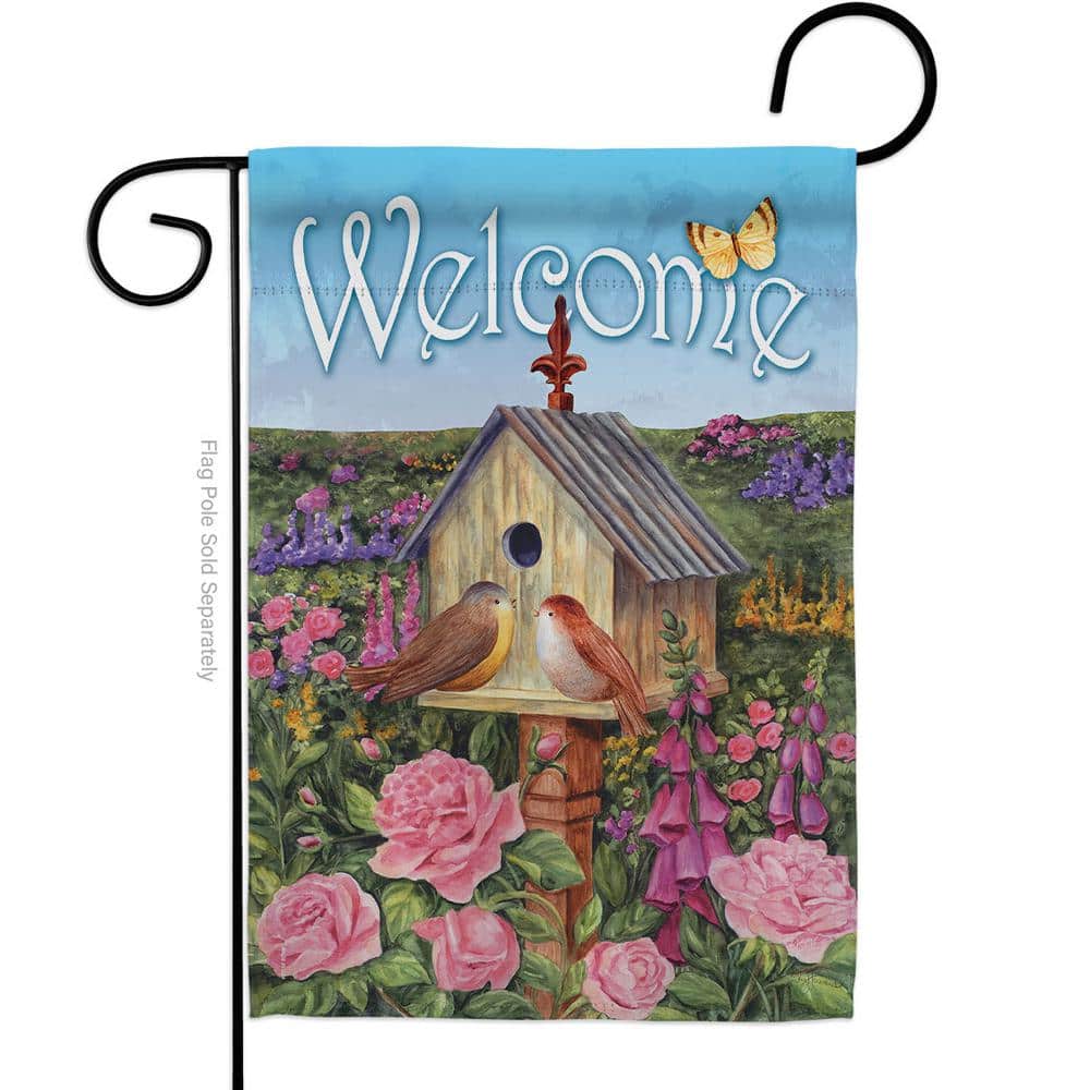 Breeze Decor 13 in. x 18.5 in. Welcome Bird House Birds Garden Flag 2 ...