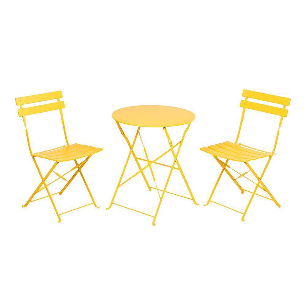 SUNRINX Yellow 3-Piece Metal Round Outdoor Bistro Set YY00000DB33 - The ...