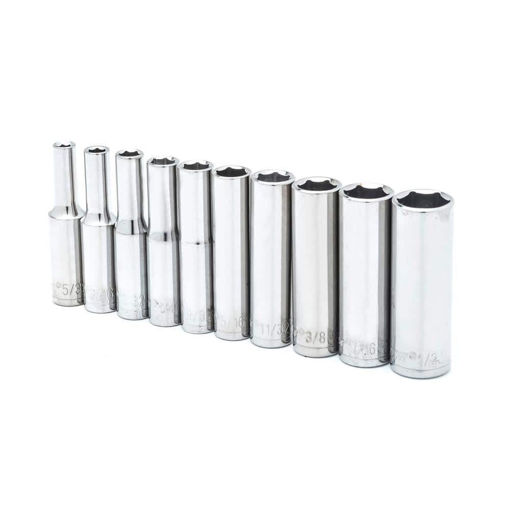 Crescent 1/4 in. Drive SAE 6-Point Deep Socket Set with Socket Rail (10 ...