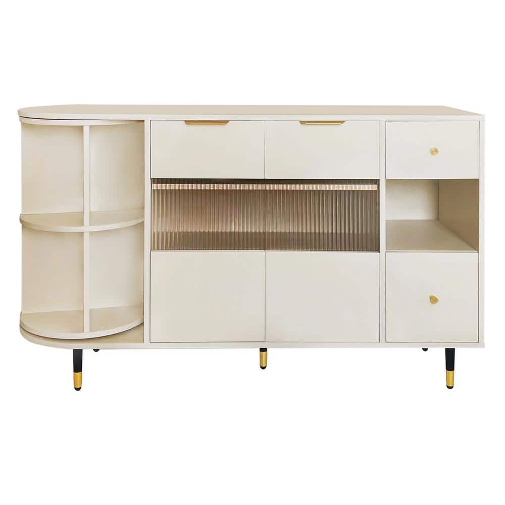Beige MDF 51.1 in Buffet Storage Cabinet Sideboards with Glass Door ...