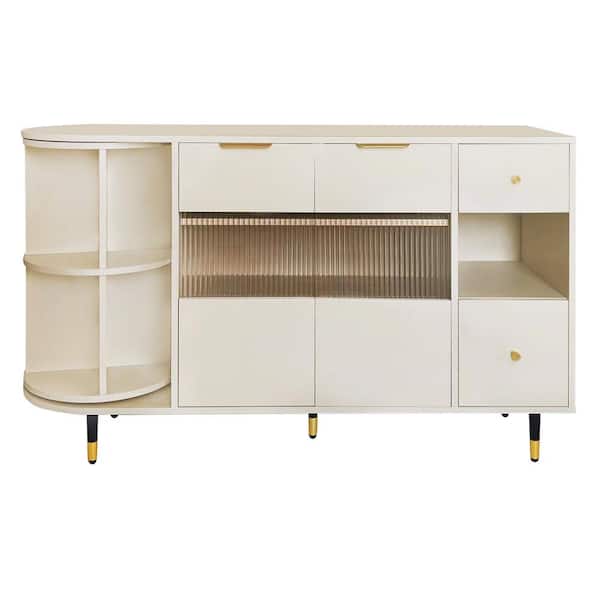 Beige MDF 51.1 in Buffet Storage Cabinet Sideboards with Glass Door ...