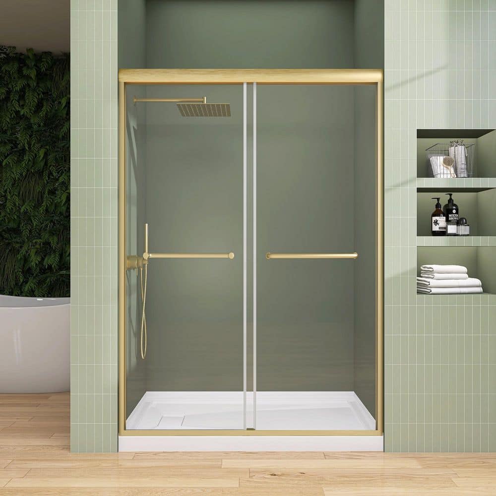 NTQ 50-54 in. W x 75 in. H Semi-Frameless Sliding Bypass Glass Shower ...