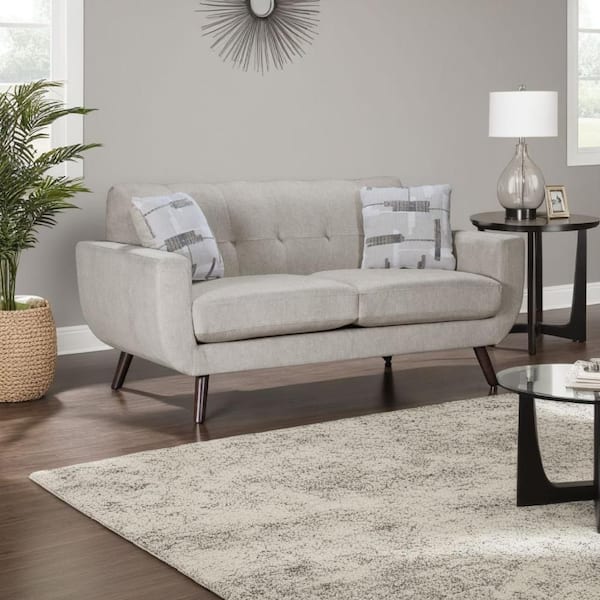 Benjara Jany 35.5 in. Microfiber 2-Seater Tight Back Loveseat in Tan ...