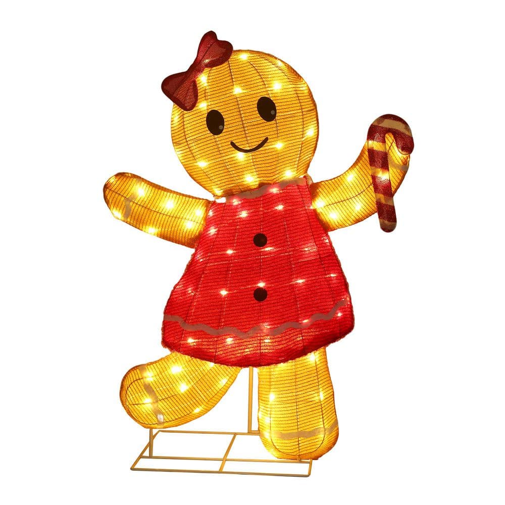 Starfree 42 in. 3D Gingerbread Girl Outdoor Christmas Decoration with ...