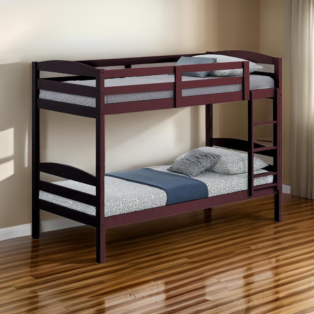 Benjara Sifa Espresso Brown Twin Bunk Bed with Convenient Ladder and Arch Slat Design BM319869 ...