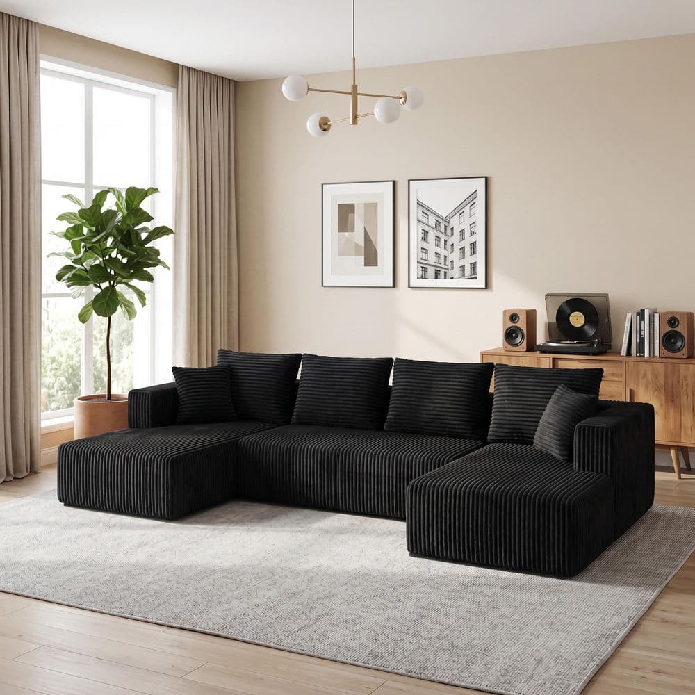 Noble House Drake Modern 132.1 in. Square Arm Corduroy Modular ...