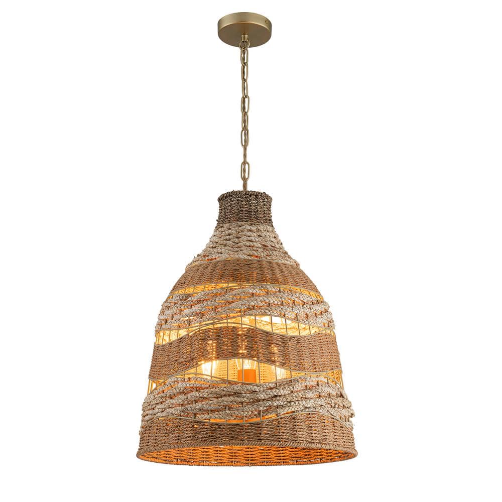ELE Light & Decor Harris 3-Light Natural Woven Bell Pendant Light in ...